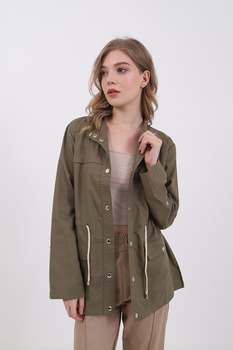 Sell Bianca Drawstring Jacket Olive Outerwear | Berrybenka.com
