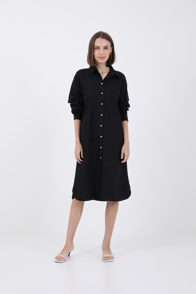 Sell Freya Oversized Shirt Dress Black Midi-dresses | Berrybenka.com