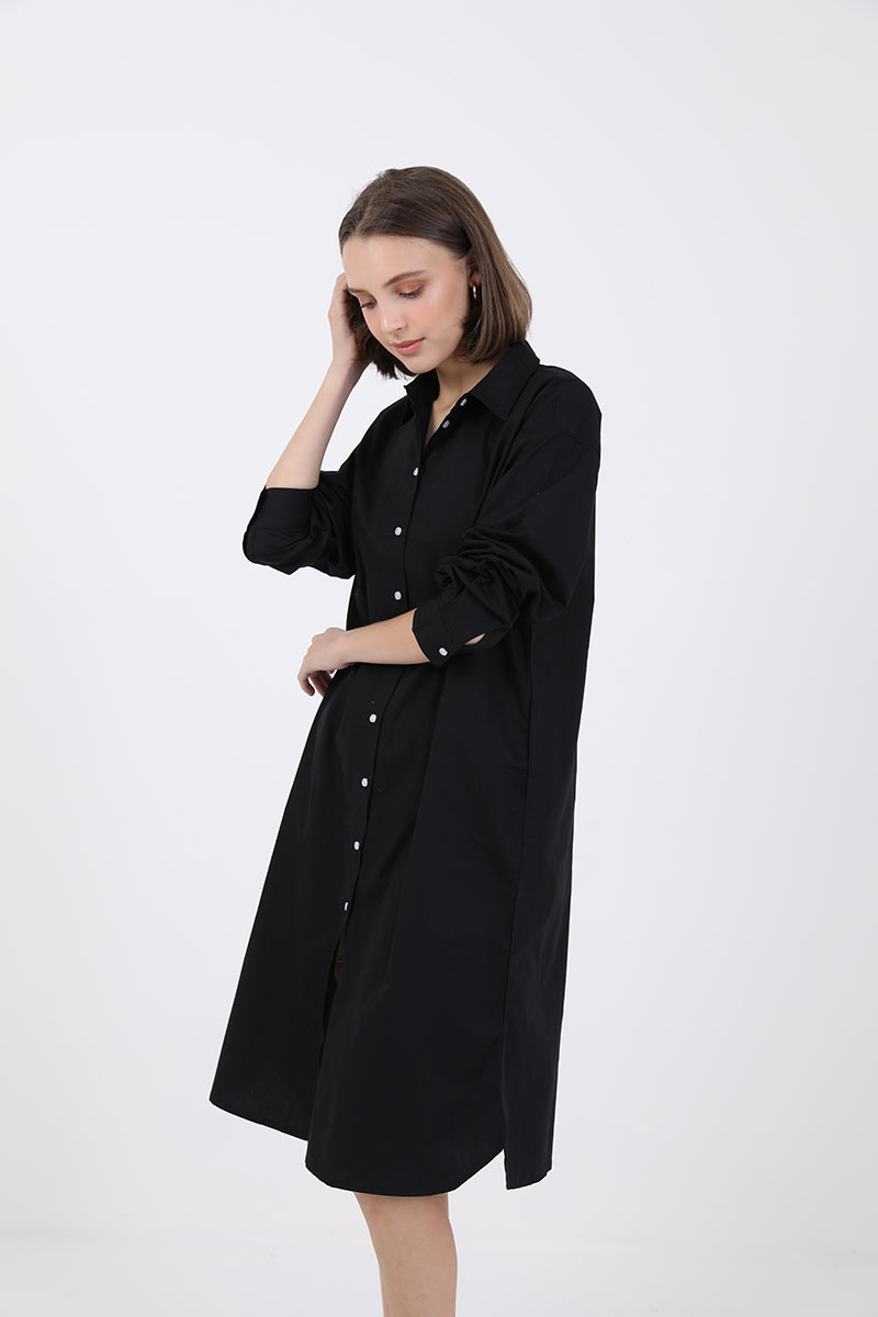 Sell Freya Oversized Shirt Dress Black Midi-dresses | Berrybenka.com