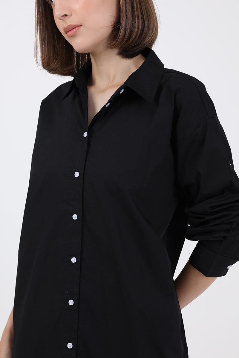 Sell Freya Oversized Shirt Dress Black Midi-dresses | Berrybenka.com